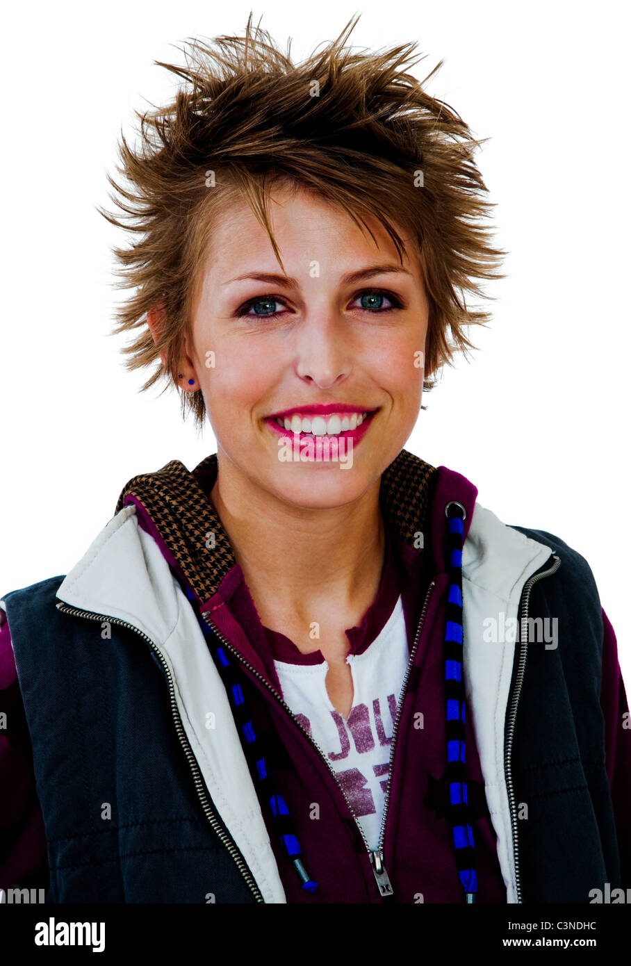 Woman posing and smiling isolated over white Stock Photo - Alamy