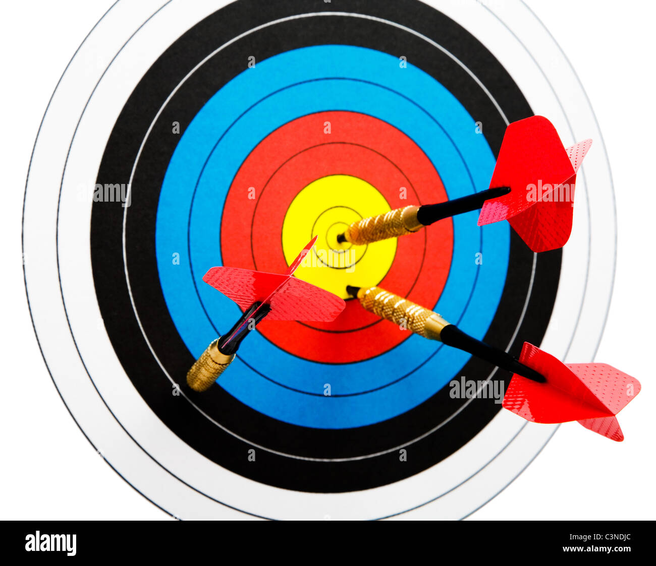 Red darts and dartboard isolated over white Stock Photo - Alamy