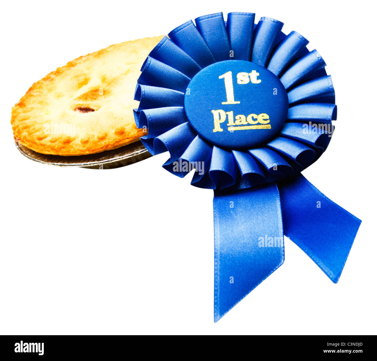 Winning badge with a pie isolated over white Stock Photo - Alamy