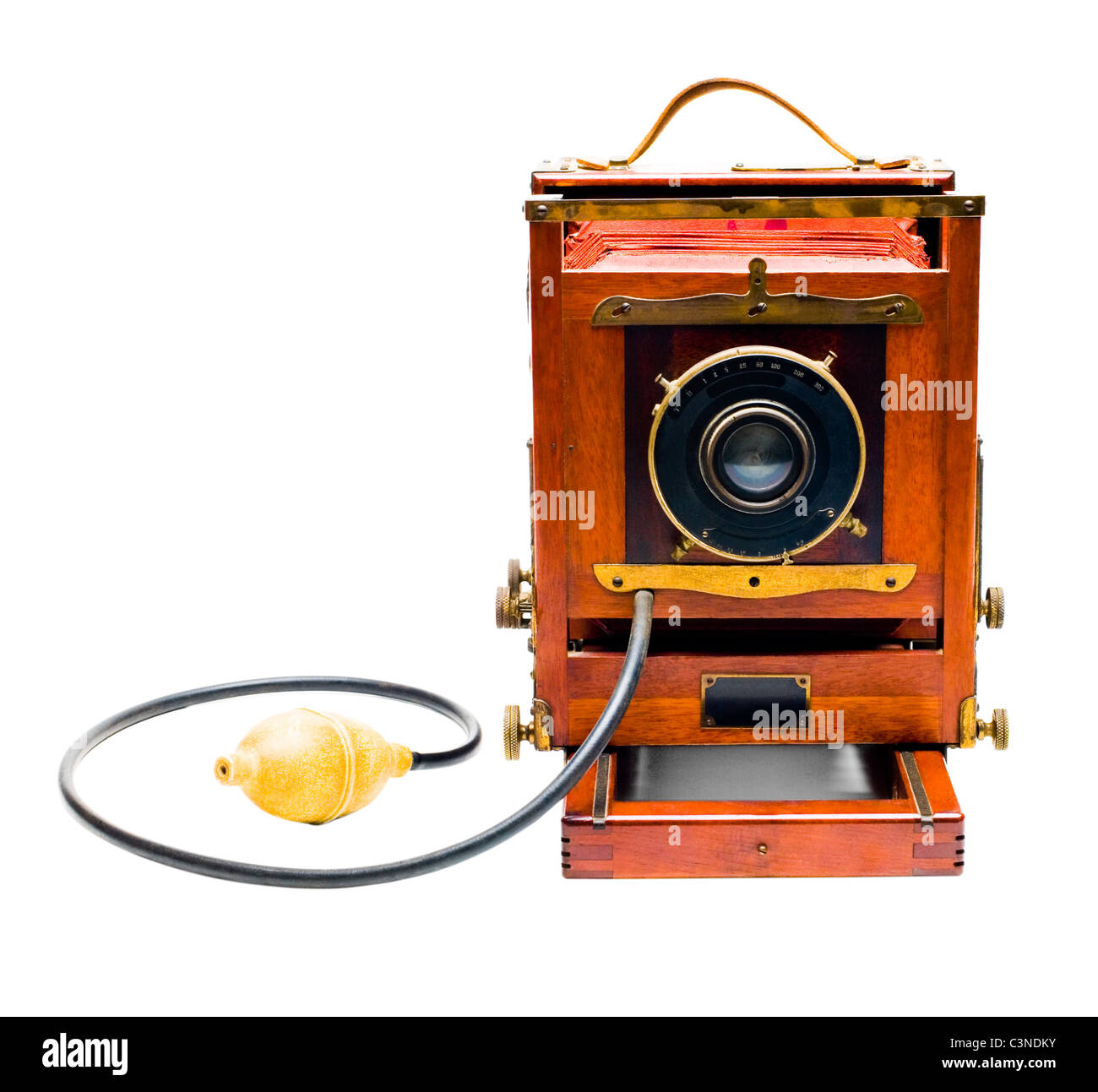 Red color old camera isolated over white Stock Photo - Alamy