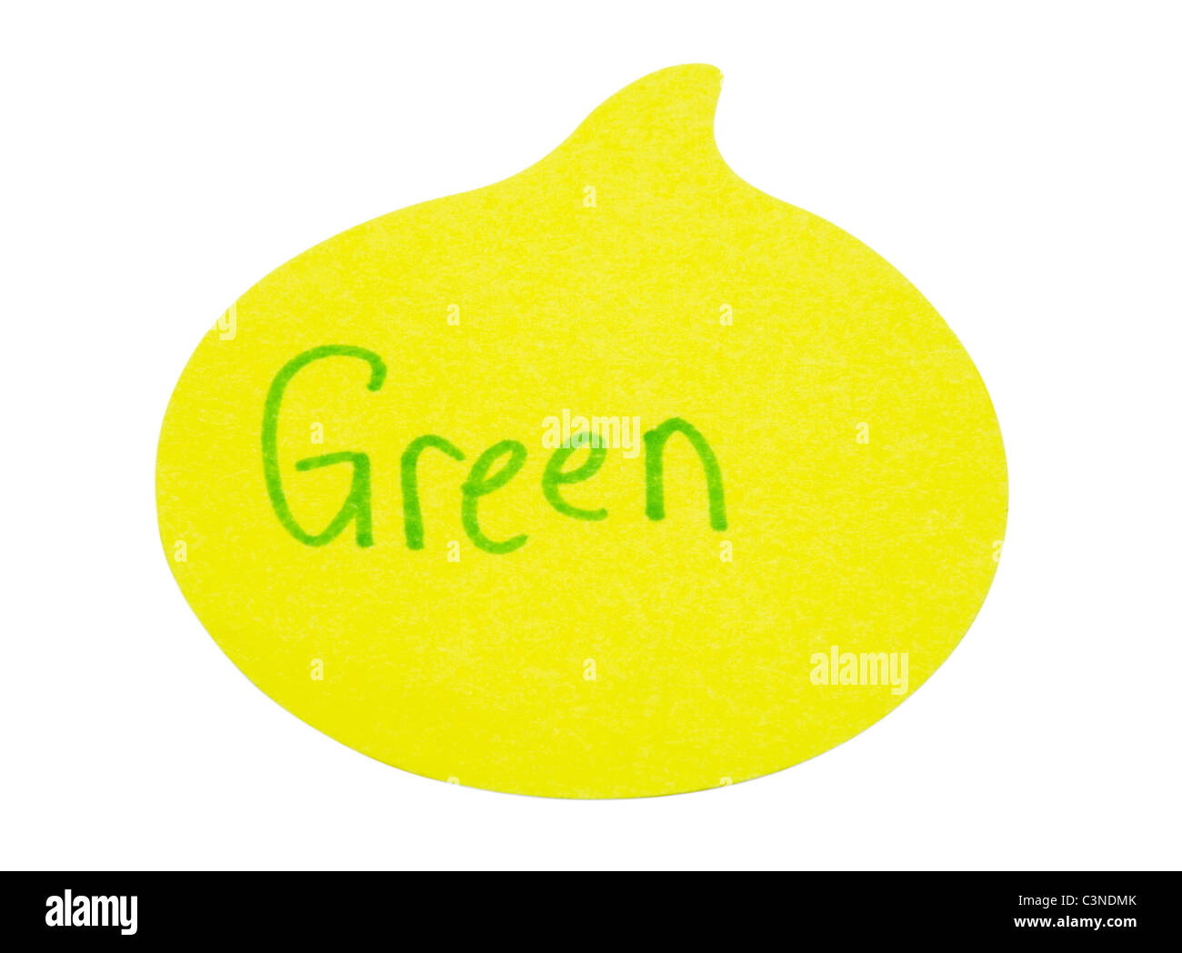 Green text on a yellow color speech bubble isolated over white Stock ...