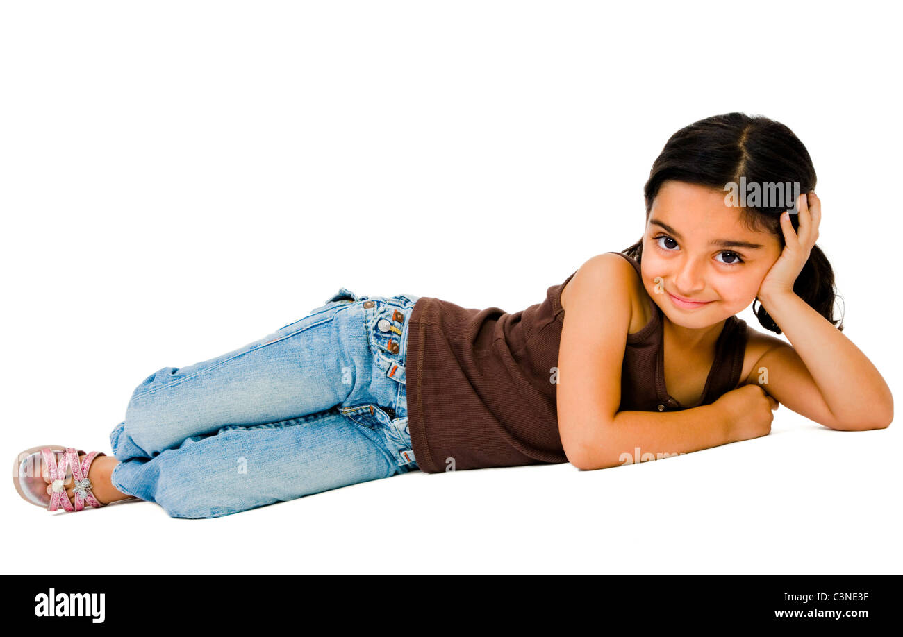 Middle Eastern Girl Posing And Smiling Isolated Over White Stock Photo