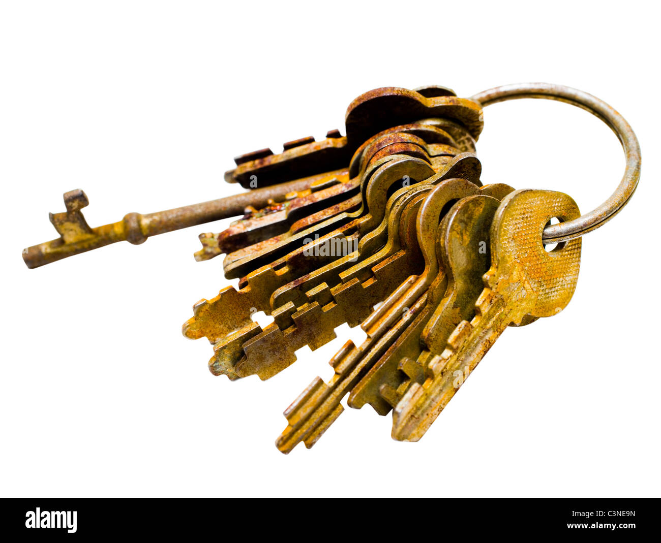 Rusty assorted keys isolated over white Stock Photo - Alamy