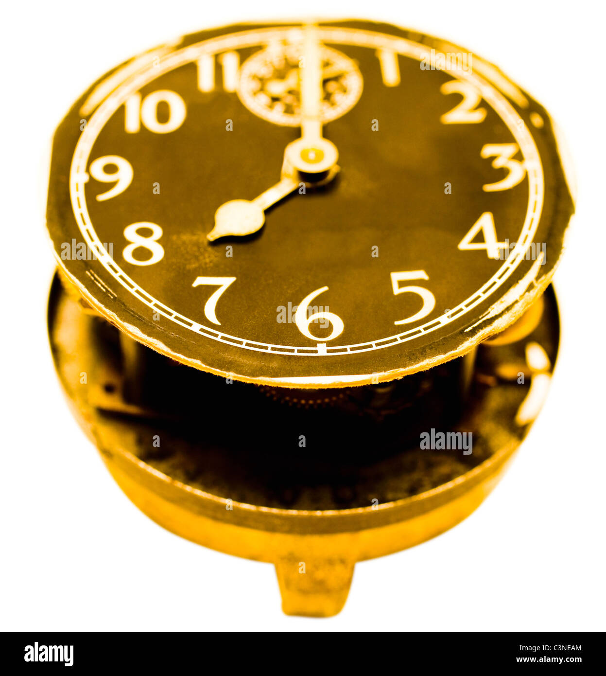 Yellow color clock isolated over white Stock Photo - Alamy