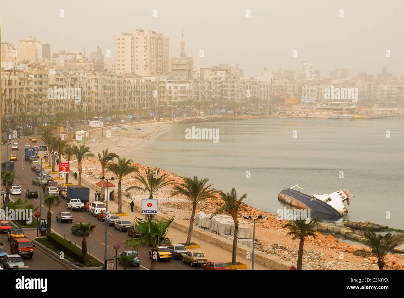The Corniche on the seafront boulevard in Alexandria, Egypt Stock Photo ...