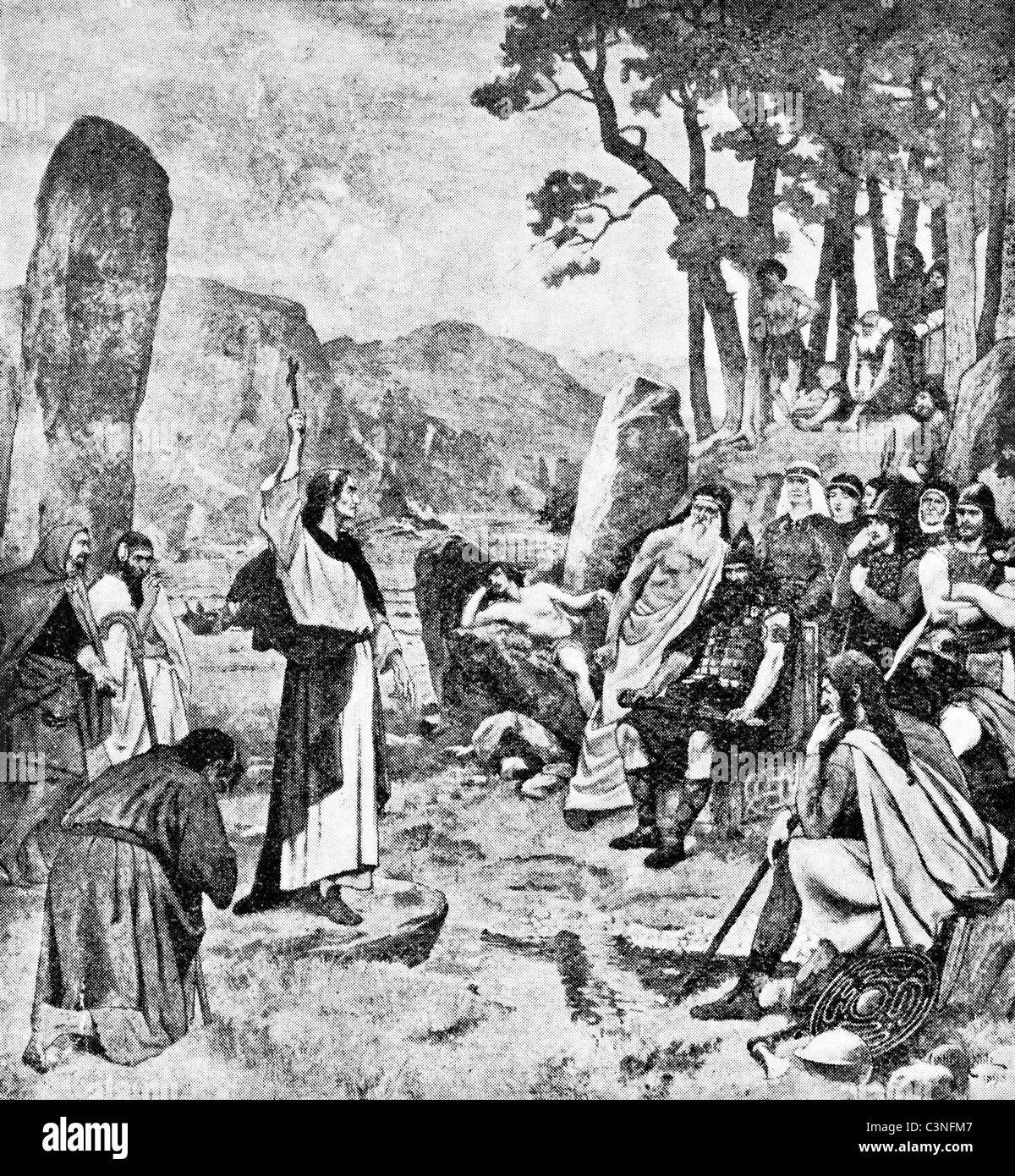 Vintage illustration of St Columba preaching to the Picts Stock Photo ...