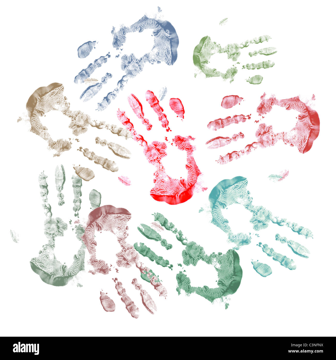 Colorful background of painted handprints Stock Photo - Alamy