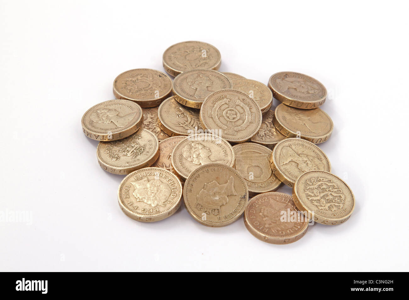British, UK, pound coins on a plain white background Stock Photo - Alamy