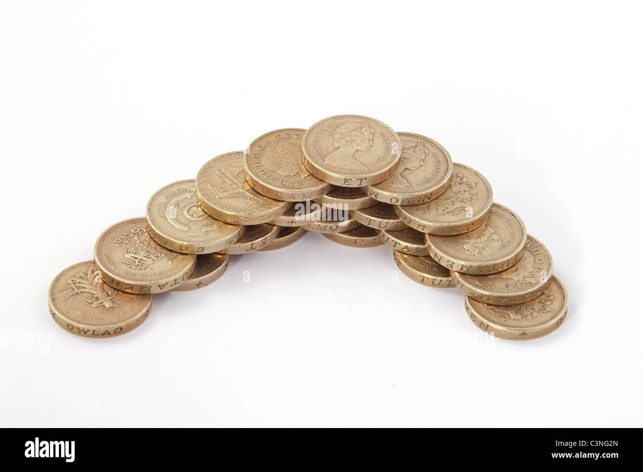 British, UK, pound coins on a plain white background Stock Photo - Alamy