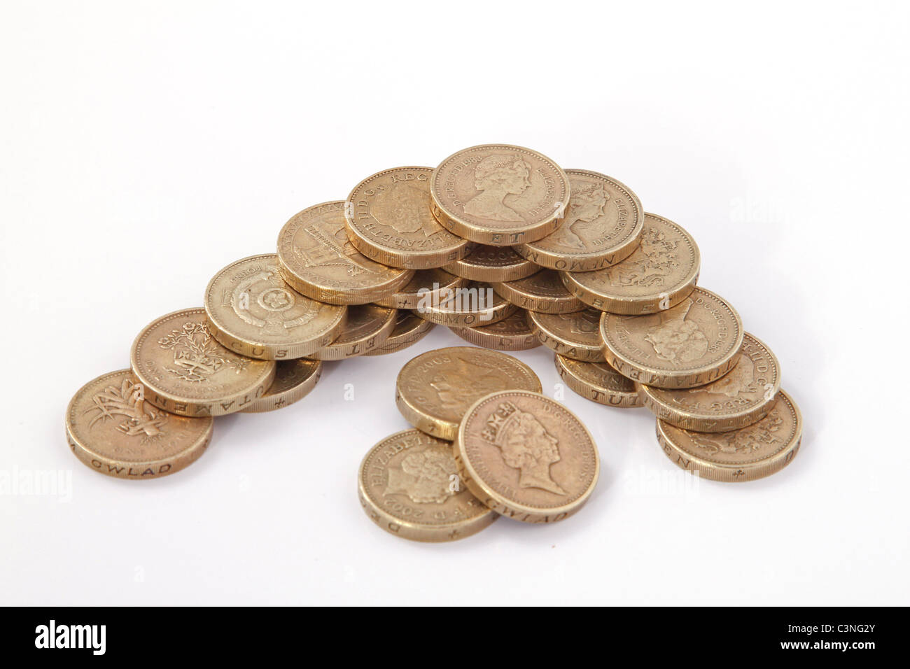 British, UK, pound coins on a plain white background Stock Photo - Alamy