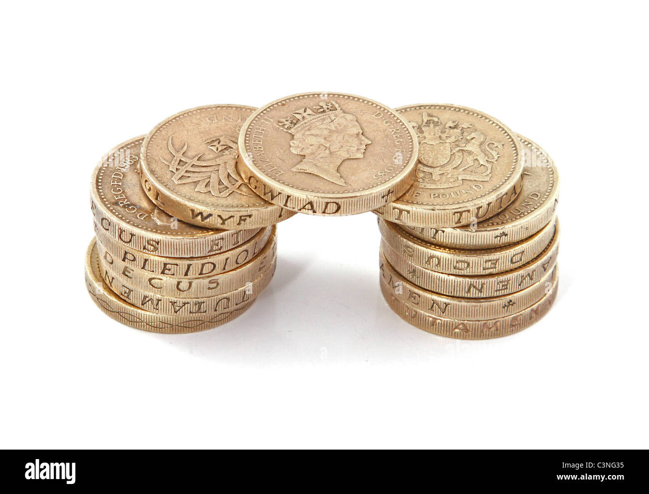 British, UK, pound coins on a plain white background Stock Photo - Alamy