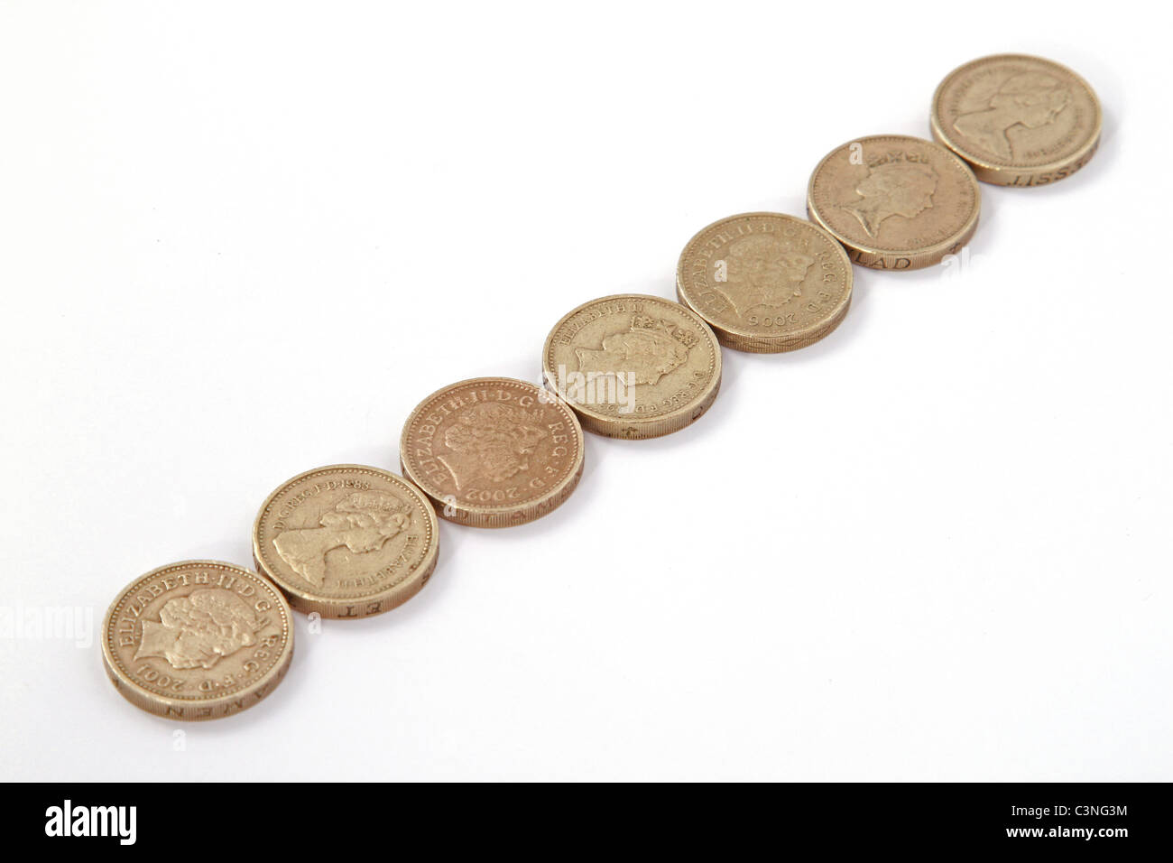 British, UK, pound coins on a plain white background Stock Photo - Alamy