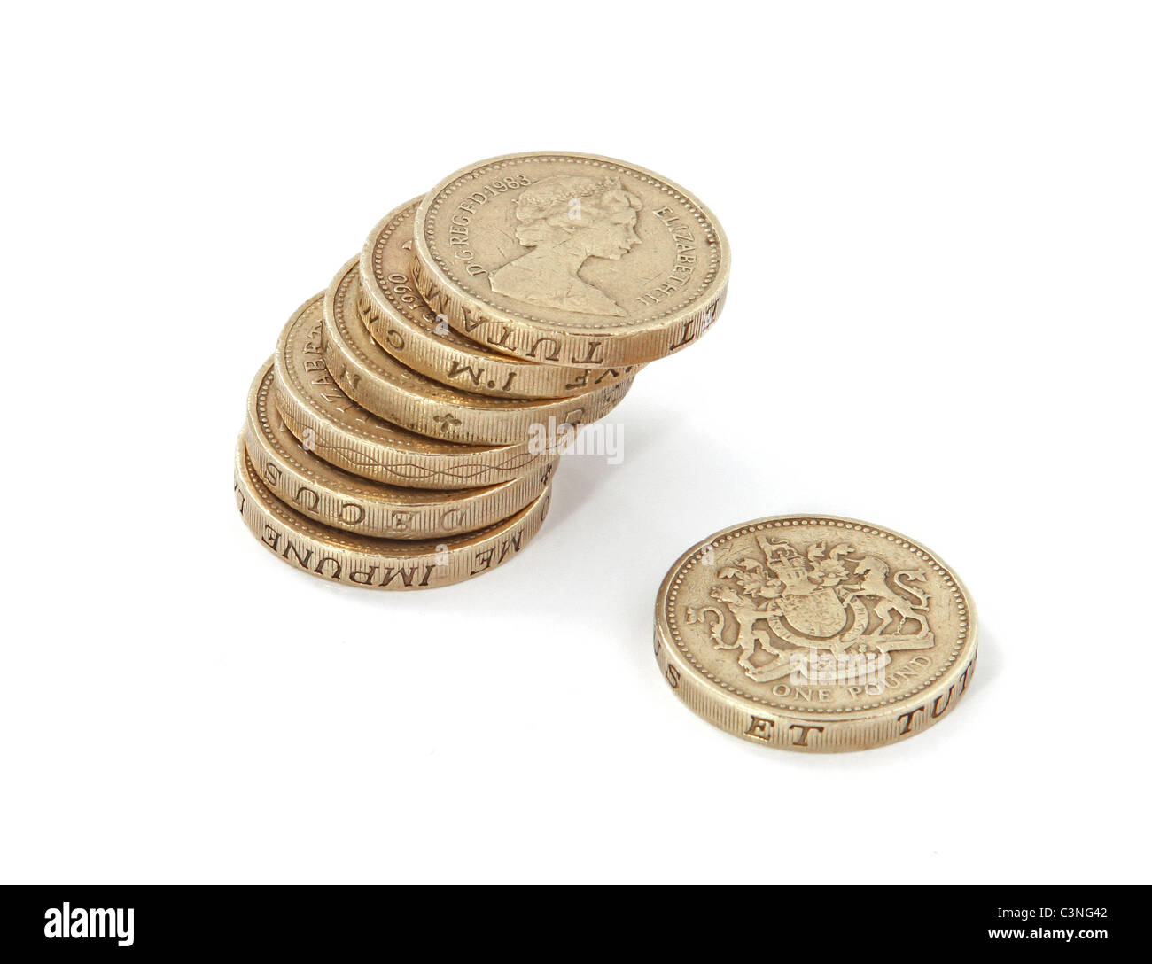 British, UK, pound coins on a plain white background Stock Photo - Alamy