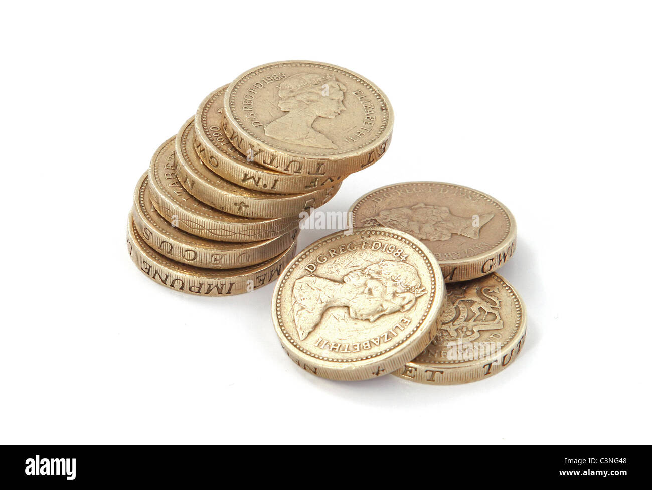 British, UK, pound coins on a plain white background Stock Photo - Alamy