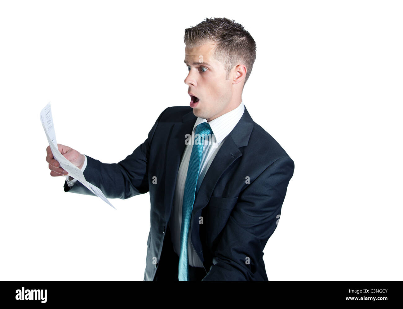 Business man shocked by high bill Stock Photo - Alamy