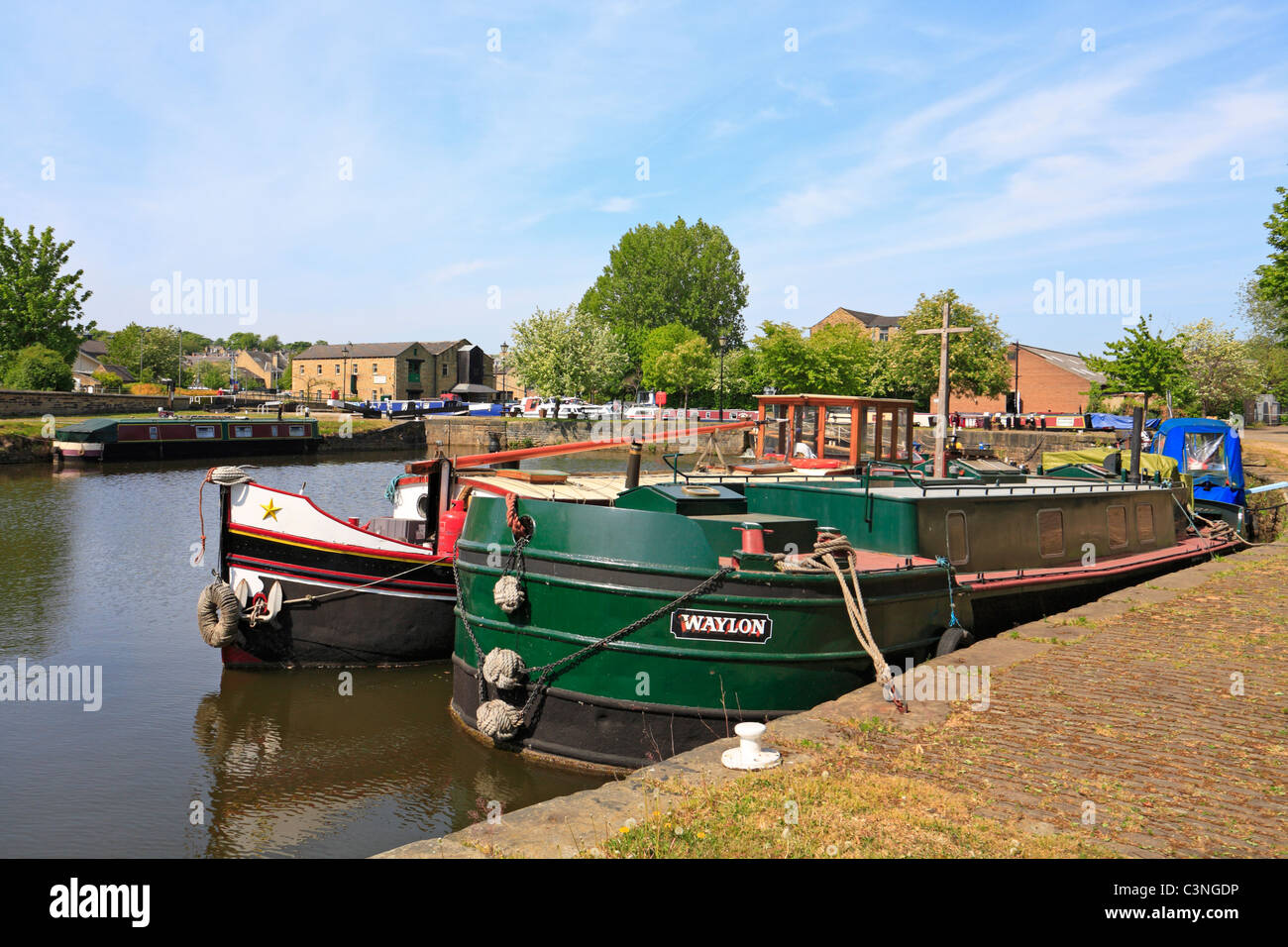 Barges in the Canal Basin on the Calder & Hebble Navigation in ...