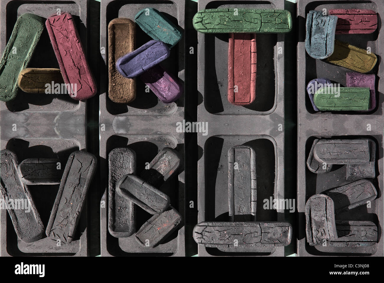 an artistic way to write the word "ARTS" by using colored and black ...