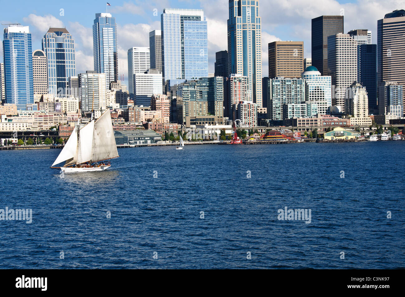 Seattle Skyline from Bainbridge Island Ferry, Elliott Bay, Seattle ...
