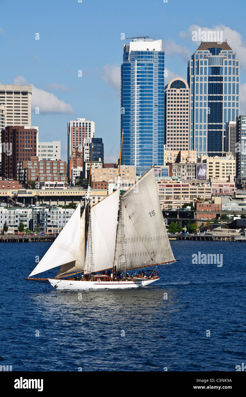 Seattle Skyline from Bainbridge Island Ferry, Elliott Bay, Seattle ...