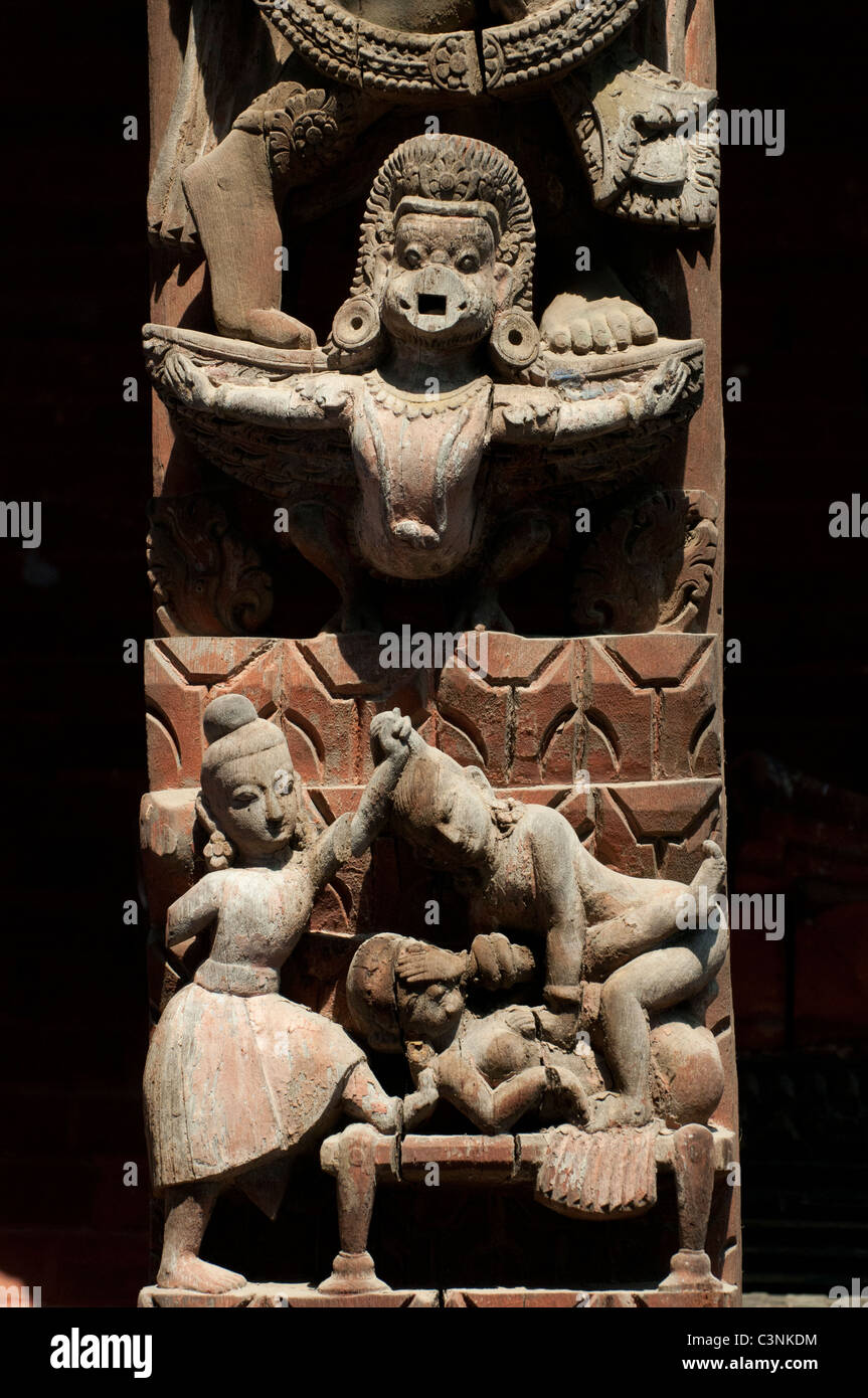 Detail of woodcarving on the Bishwanath Mandir, Durbar Square, Patan ...