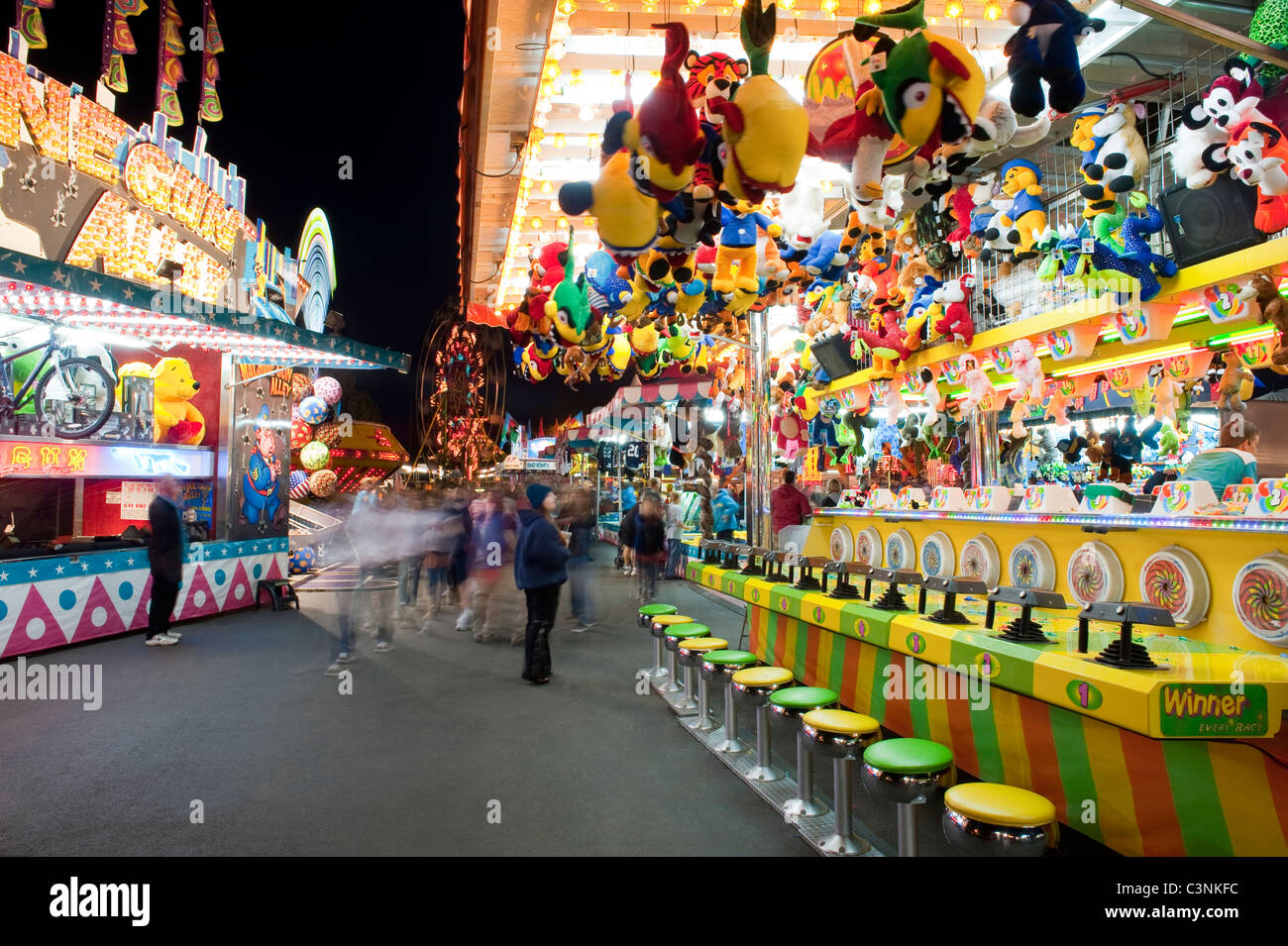 Evergreen State Fair at twilight game booths at night Monroe Washington ...