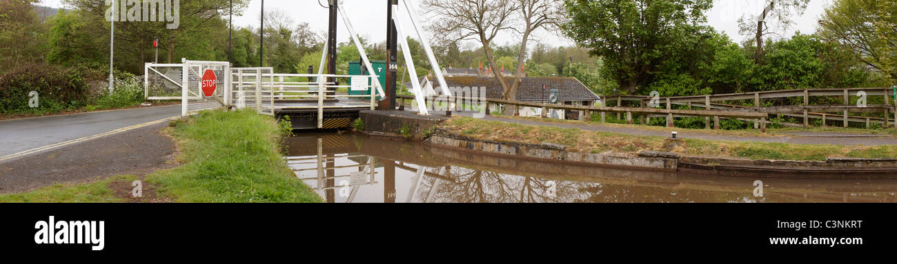 Brecon Canal and bridge drawbridge with road near Talybont-on-Usk ...