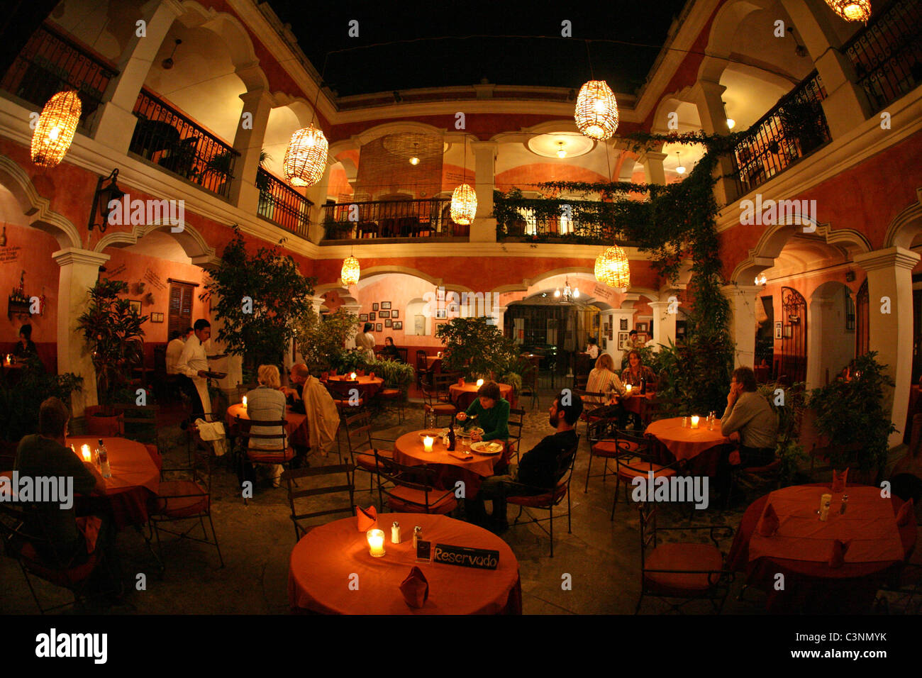 Restaurant dining in open air colonial architecture in the central city ...