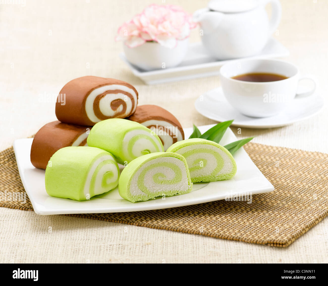 Dumpling chocolate and Pandan flavor, Chinese style dim sum Stock Photo ...