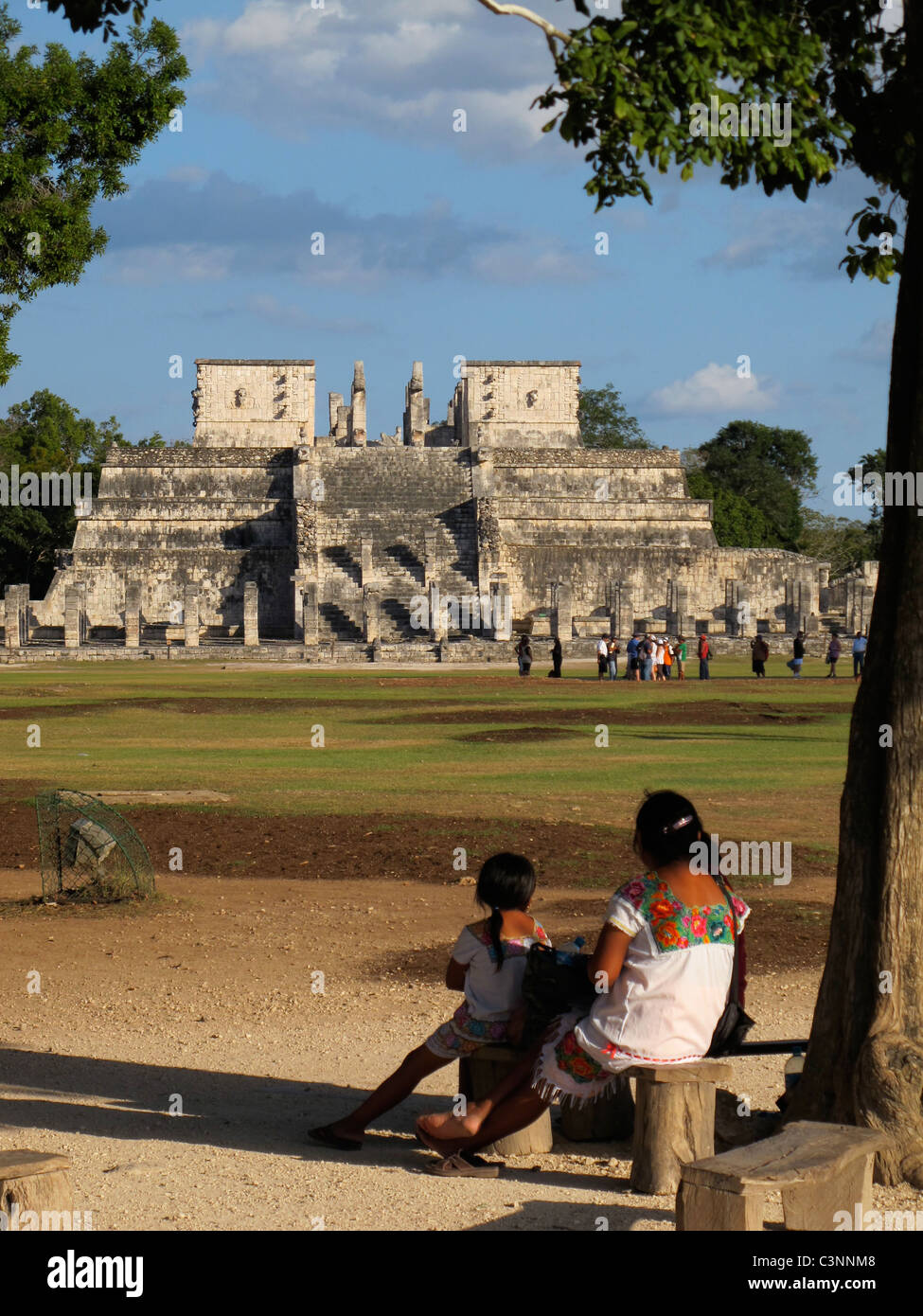 Maya Culture, Ruins of Chichen Itza with Tourists and a Maya Mother and ...