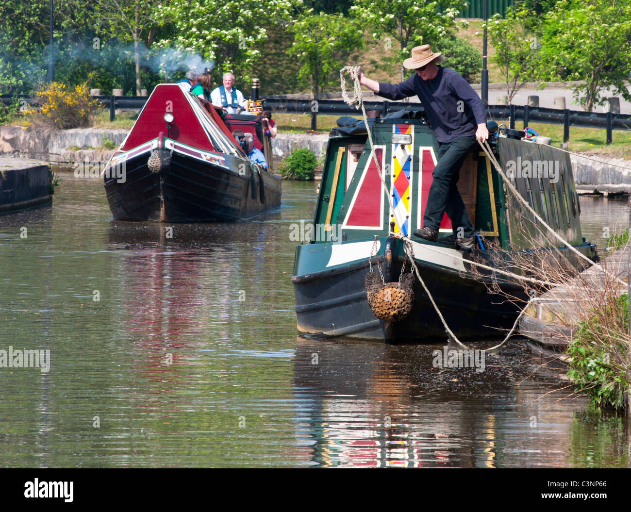 Boats on Stoke on Trent canal near Middleport pottery factory, Staffs ...