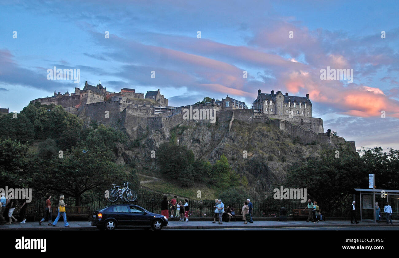 Edinburgh Castle at dusk from Princes Street ,sunset with a dramatic ...
