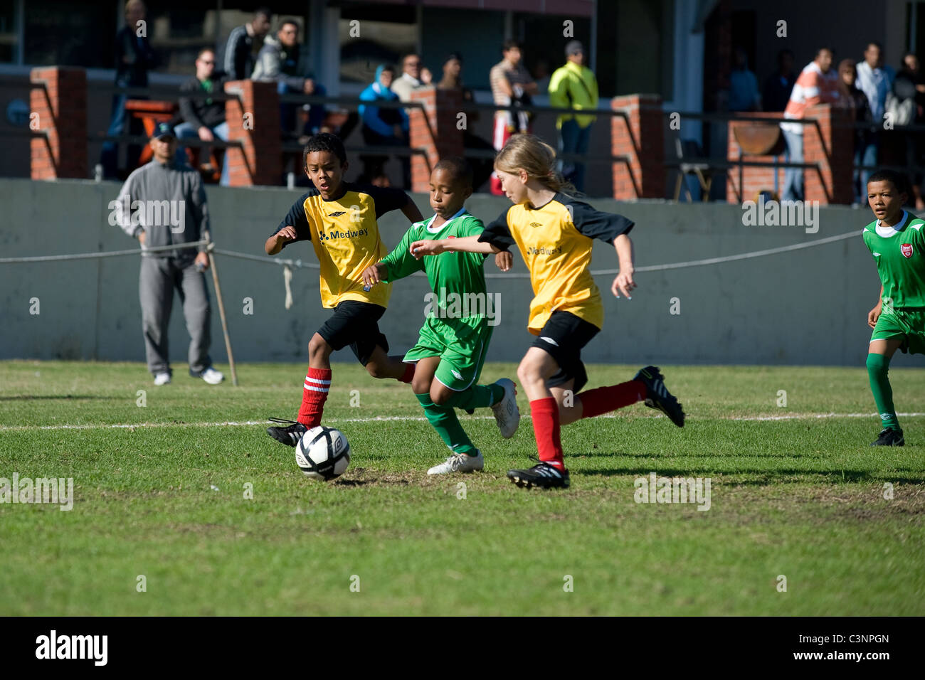 Young football players of an U11 team dribbling Cape Town South Africa ...