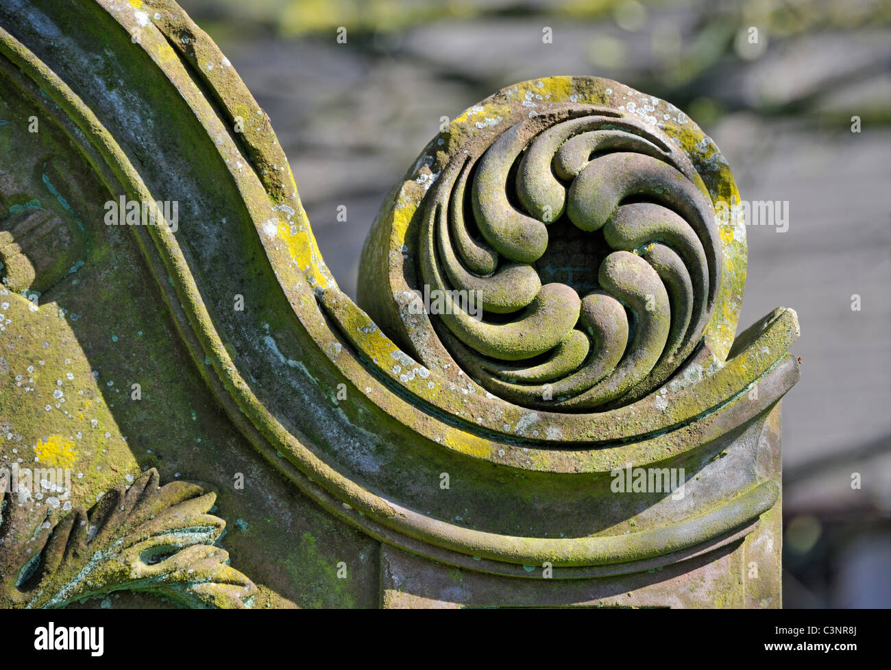 Detail of gravestone with stylized floral design. All Saints Church ...