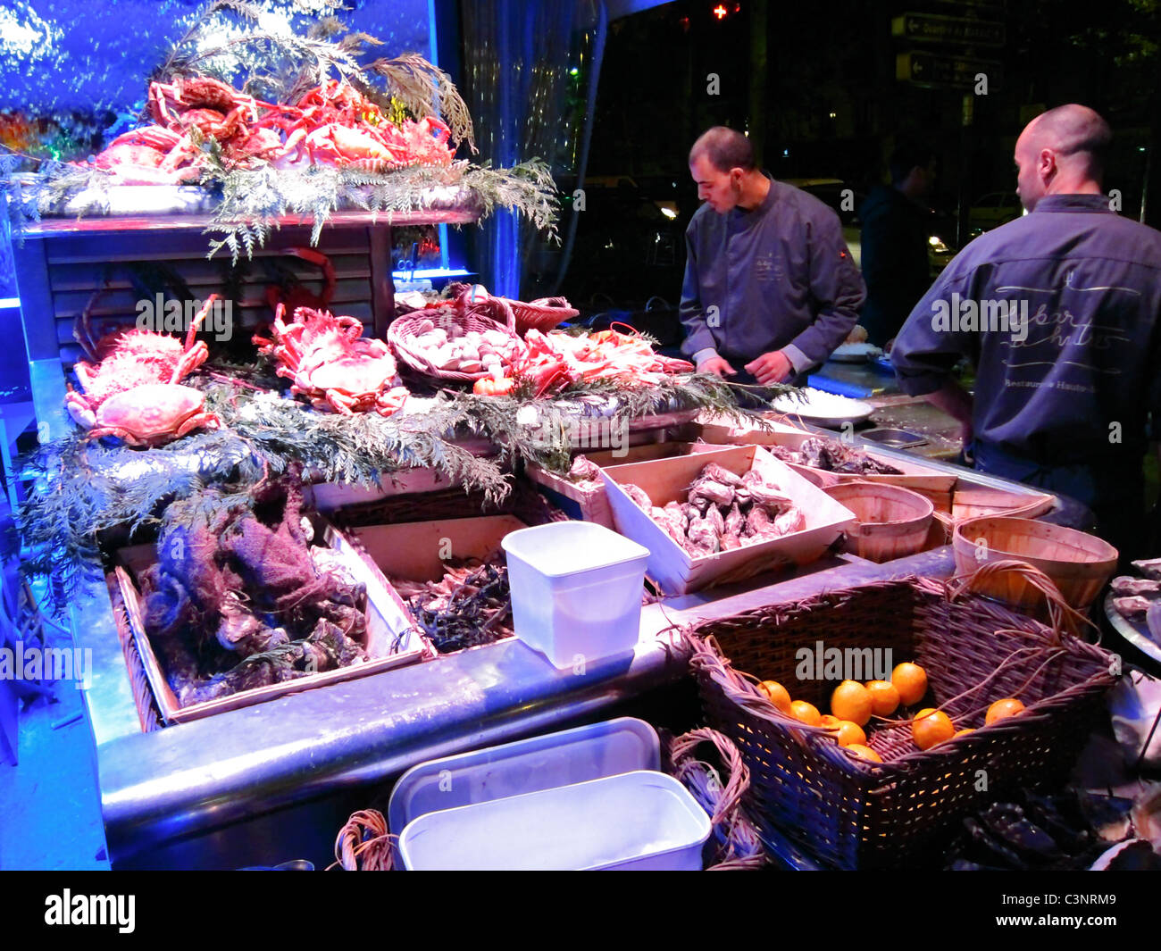Paris, France, Men Working at Night, Fish Restaurant "Le Bar à Huitres ...