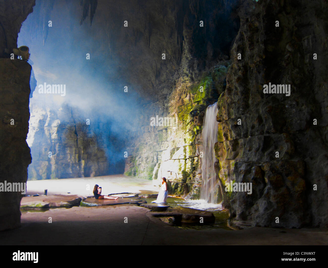 Paris, France, People Visiting inside Cave in Urban Park, "parc des ...