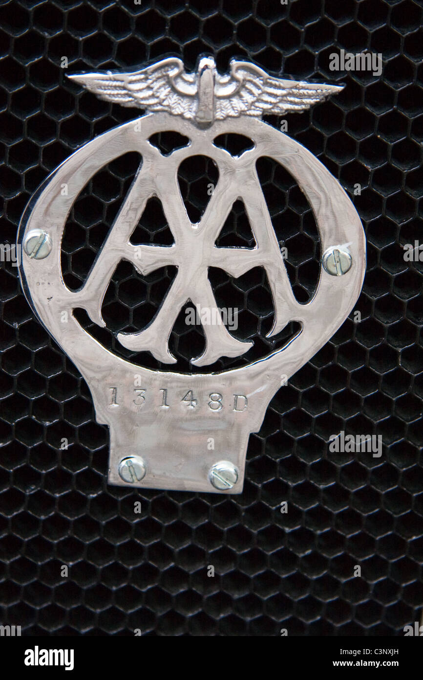 Old AA badge on Morris Minor Stock Photo - Alamy