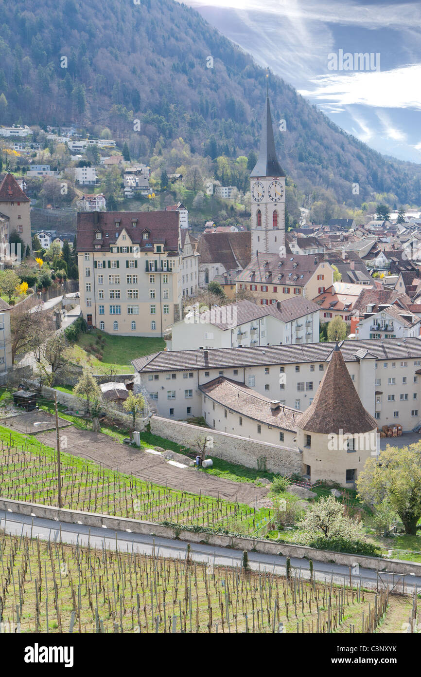 historic city center with church, castle and old houses surrounded by ...