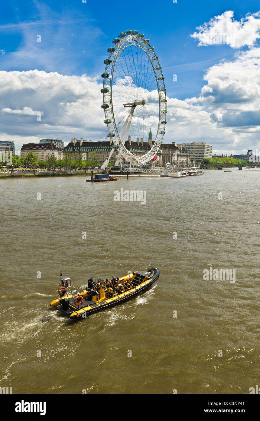 Speedboat, London Eye and River Thames Stock Photo - Alamy
