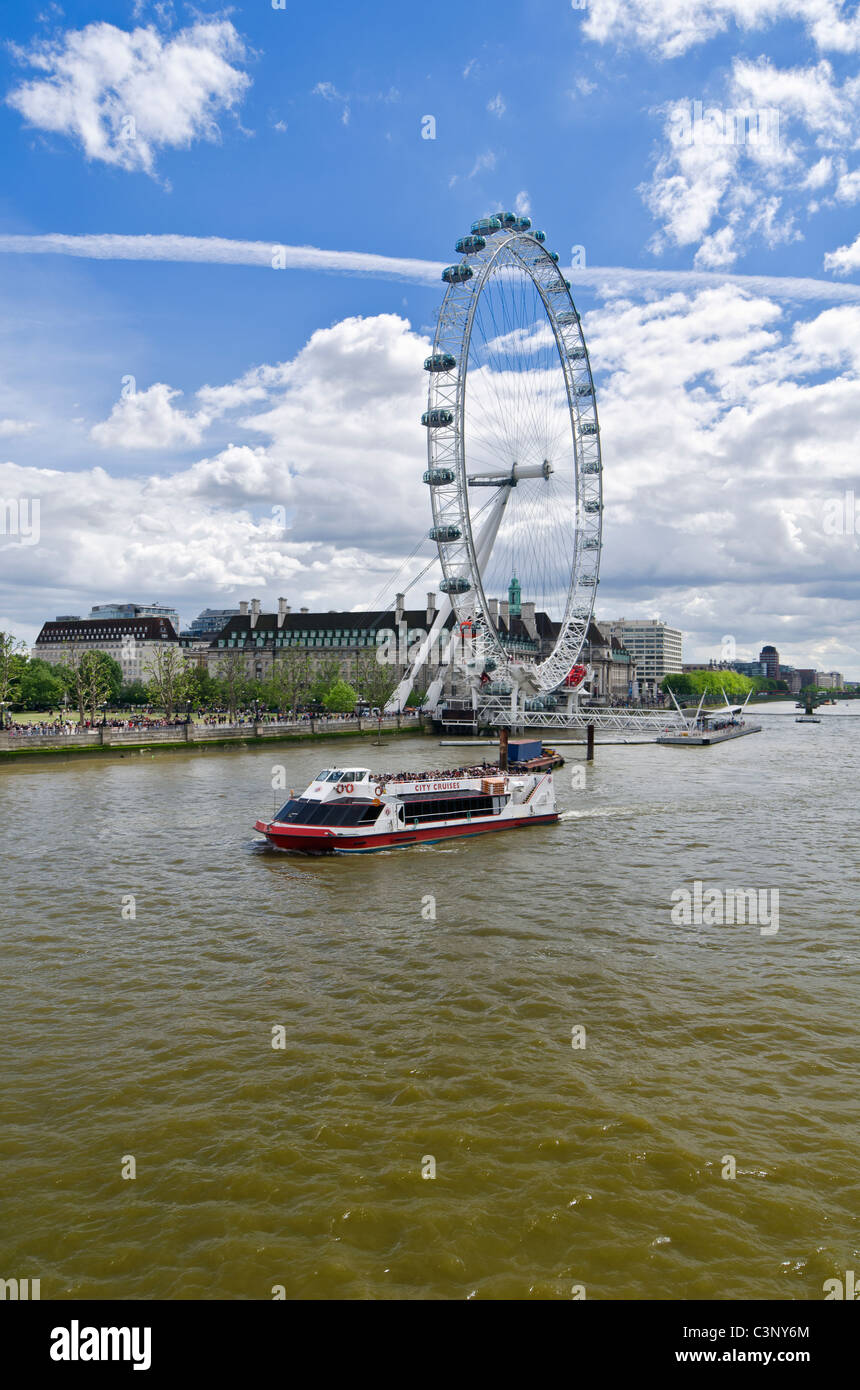 London Eye and Ferries on the River Thames London, England Stock Photo ...