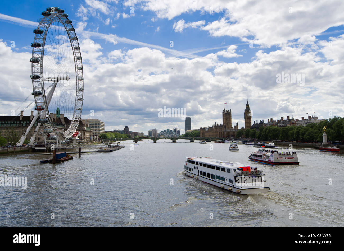 London Eye and Ferries on the River Thames London, England Stock Photo ...
