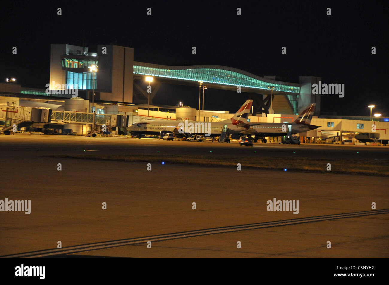 Gatwick Airport at Night.The Bridge Stock Photo - Alamy
