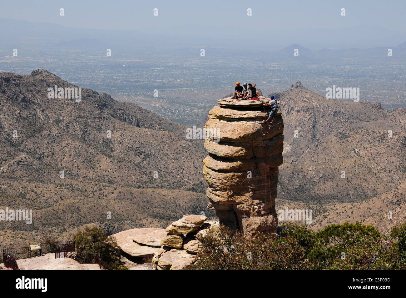 Rock climbers at the Hitchcock Pinnacle at Windy Point Vista on Mount ...