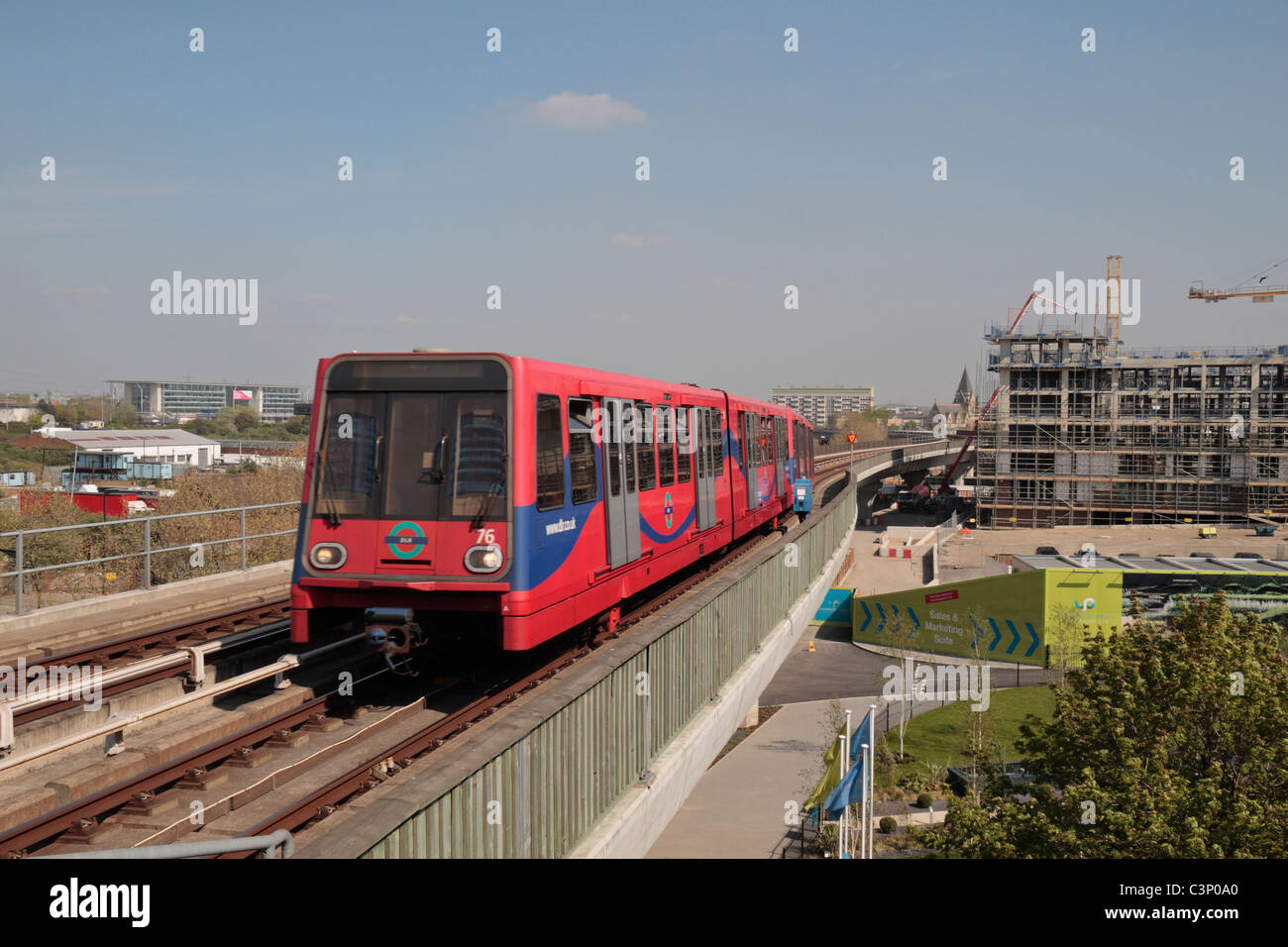 A Docklands Light Railway (DLR) train pulling in to East India Station ...