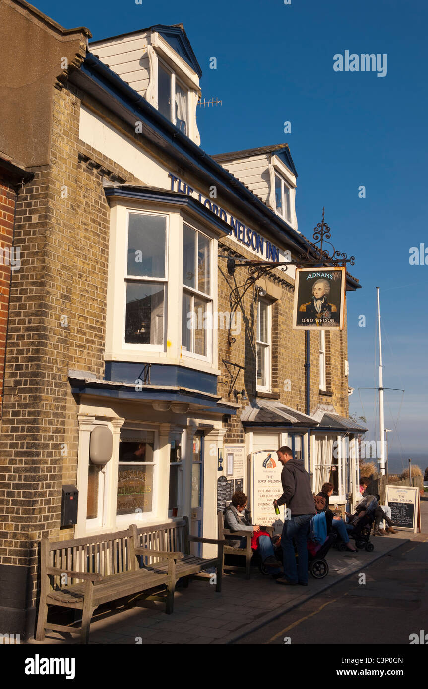 The Lord Nelson pub with customers sitting outside at Southwold ...