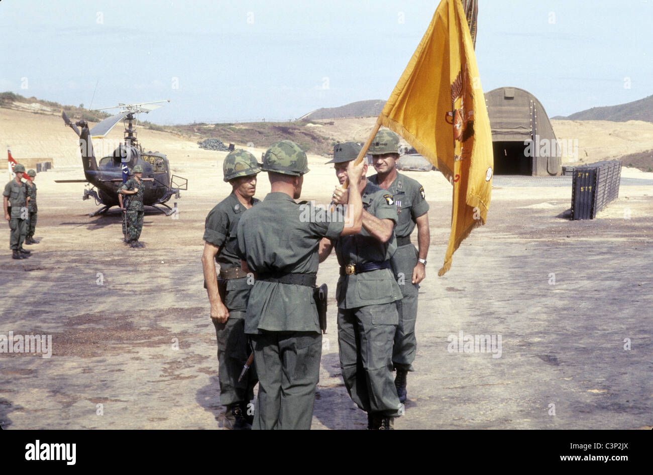change of command ceremony 2/17th Cavalry scouts 1969 huey helicopter ...