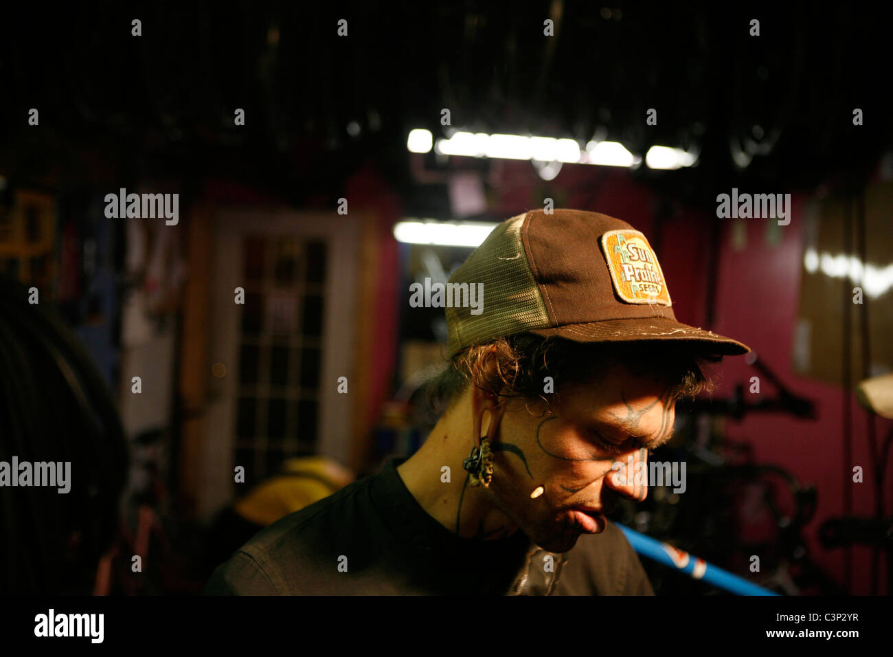 bloomington bike project bicycle punk repair shop night bicycling hat ...