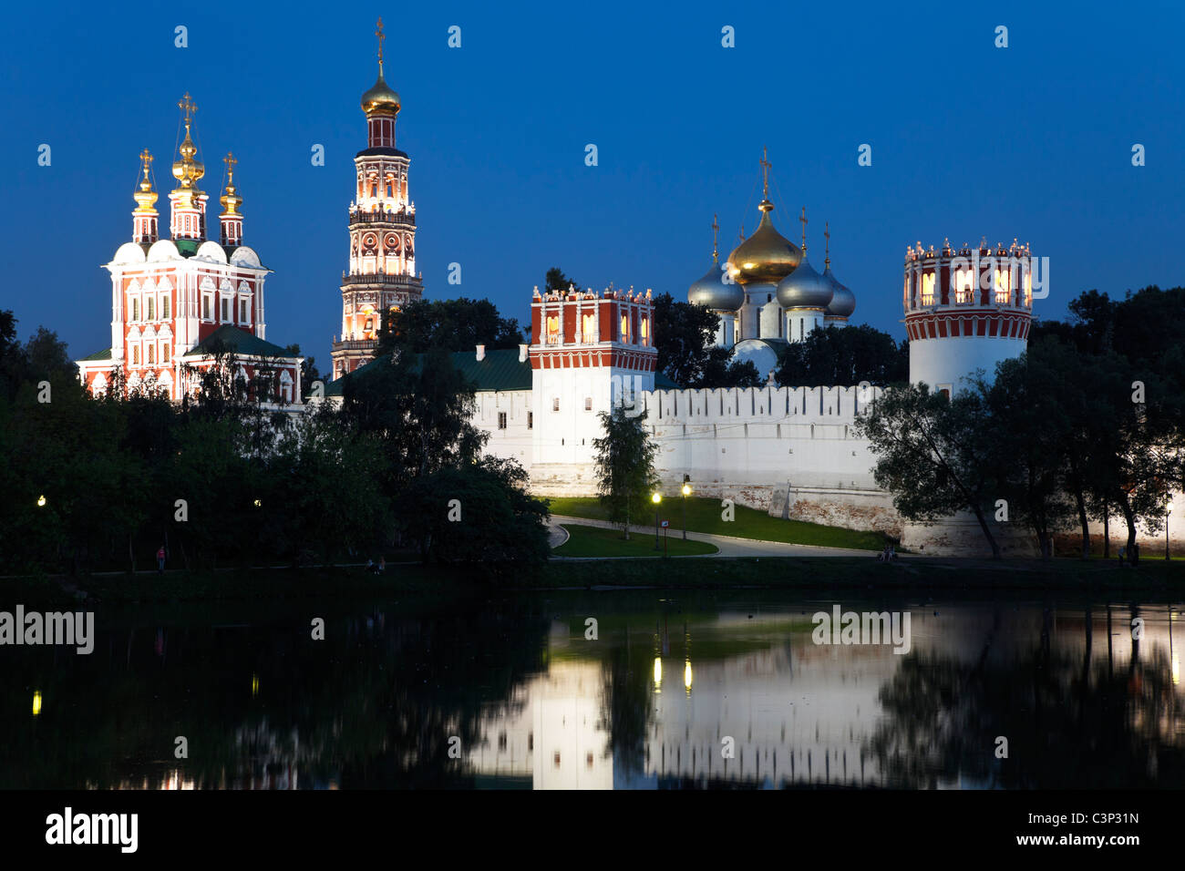 New Maidens' Convent (Novodevichy Monastery). Night view from pond ...
