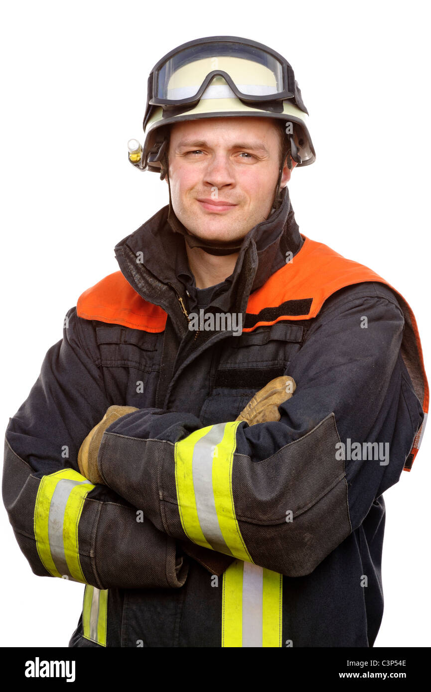 Picture from a young and successful firefighter at work Stock Photo - Alamy