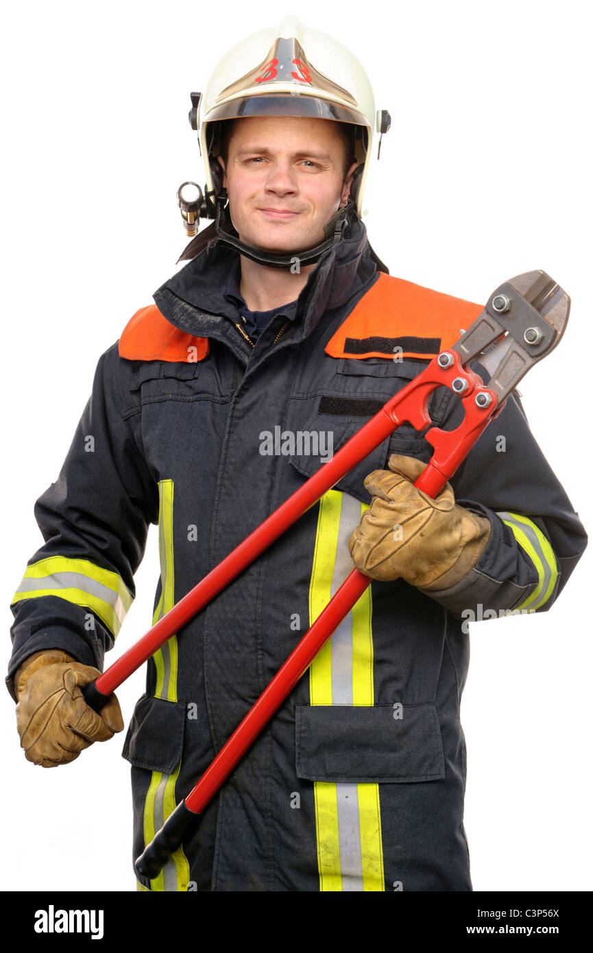 Picture from a young and successful firefighter at work Stock Photo - Alamy