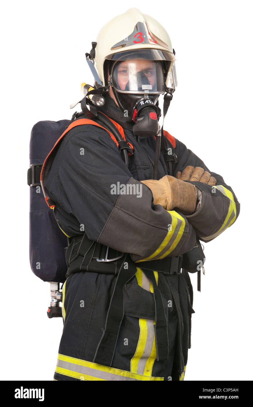 Picture from a young and successful firefighter at work Stock Photo - Alamy